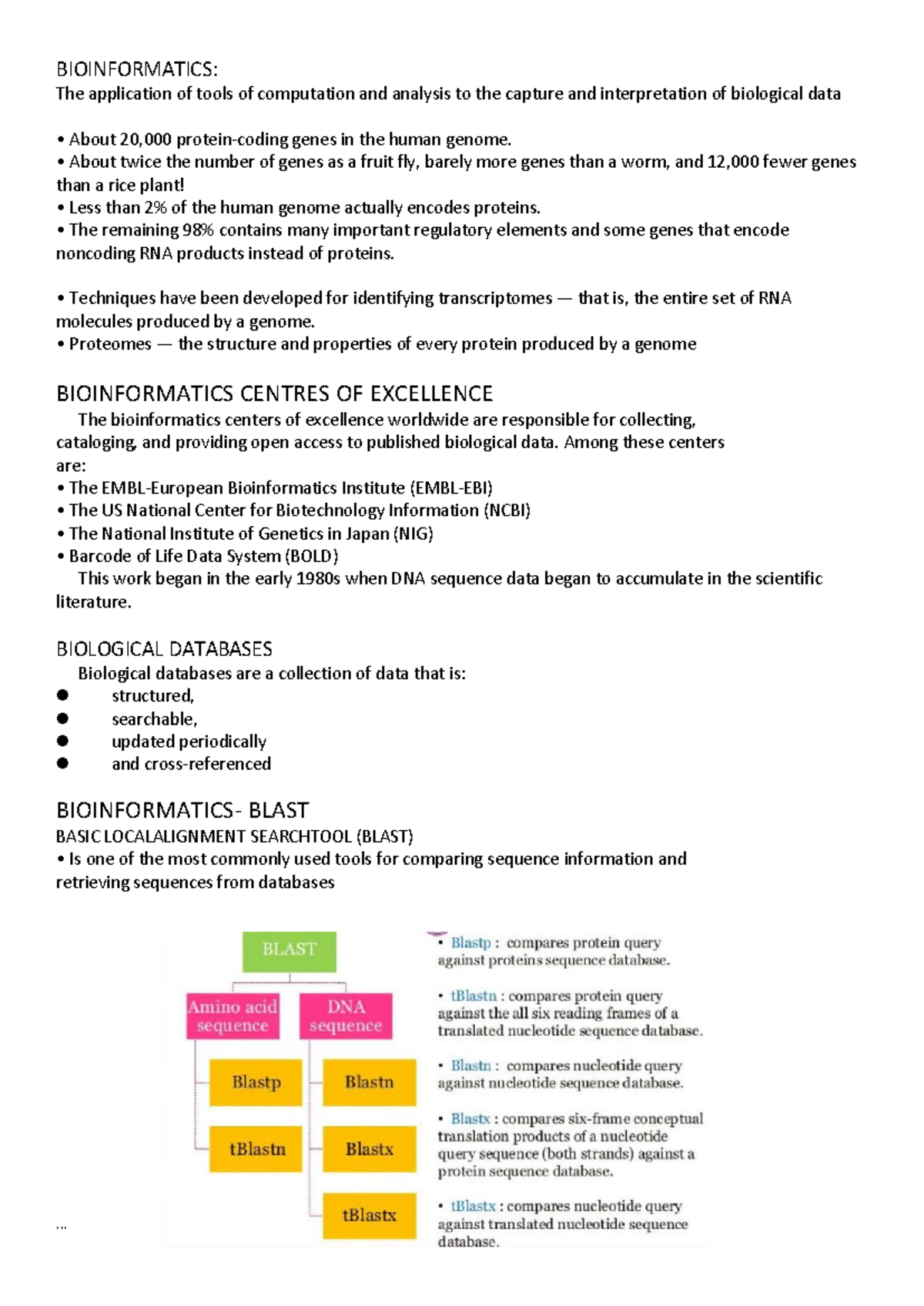 Bioinformatics - Lecture notes - BIOINFORMATICS: The application of ...