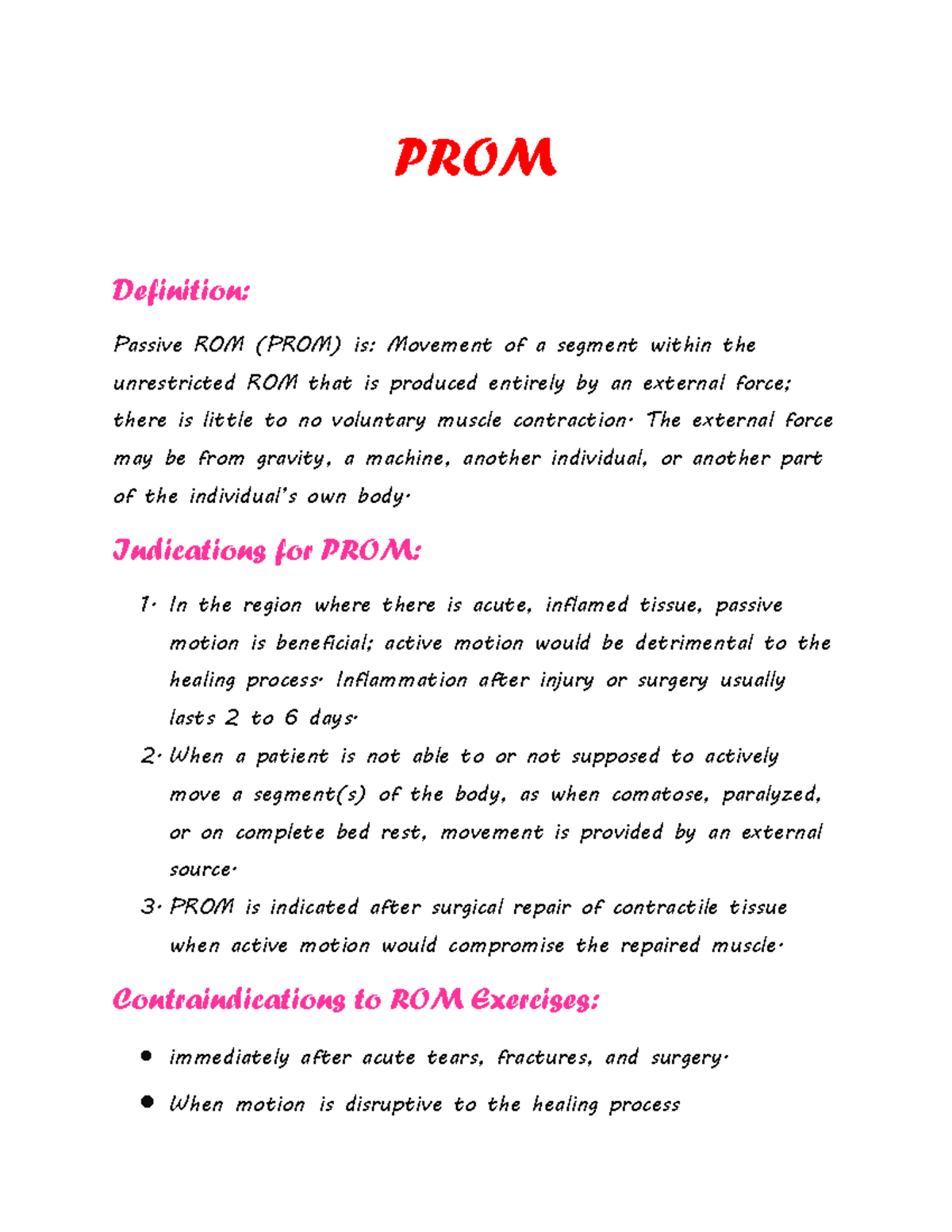 PROM UL - physiology pathology - PROM Definition: Passive ROM (PROM) is ...