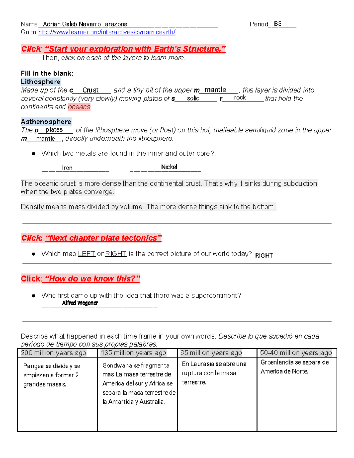 Dynamic Earth Interactives worksheet - Name ...