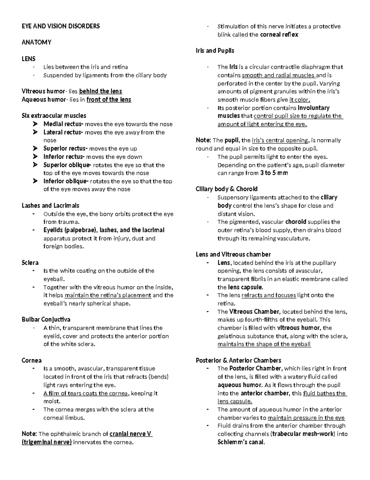 EYE AND Vision Disorders Reviewer - EYE AND VISION DISORDERS ANATOMY ...