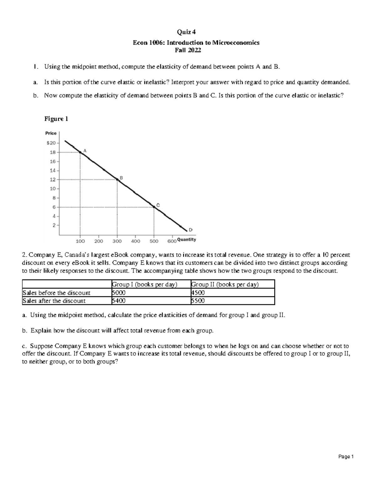 Quiz 4 Answer Key Page 1 Quiz 4 Econ 1006 Introduction To