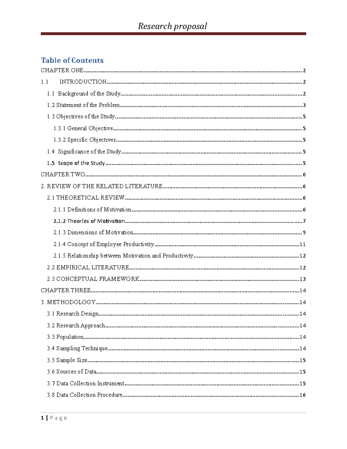 Proposal - Table of Contents CHAPTER - Studocu