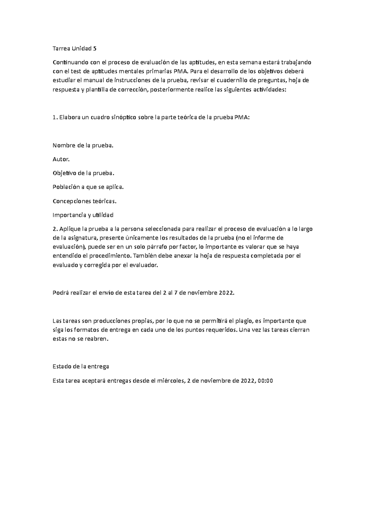 Tarrea Unidad 5 pruebas de aptitudes e intereses - Tarrea Unidad 5 ...