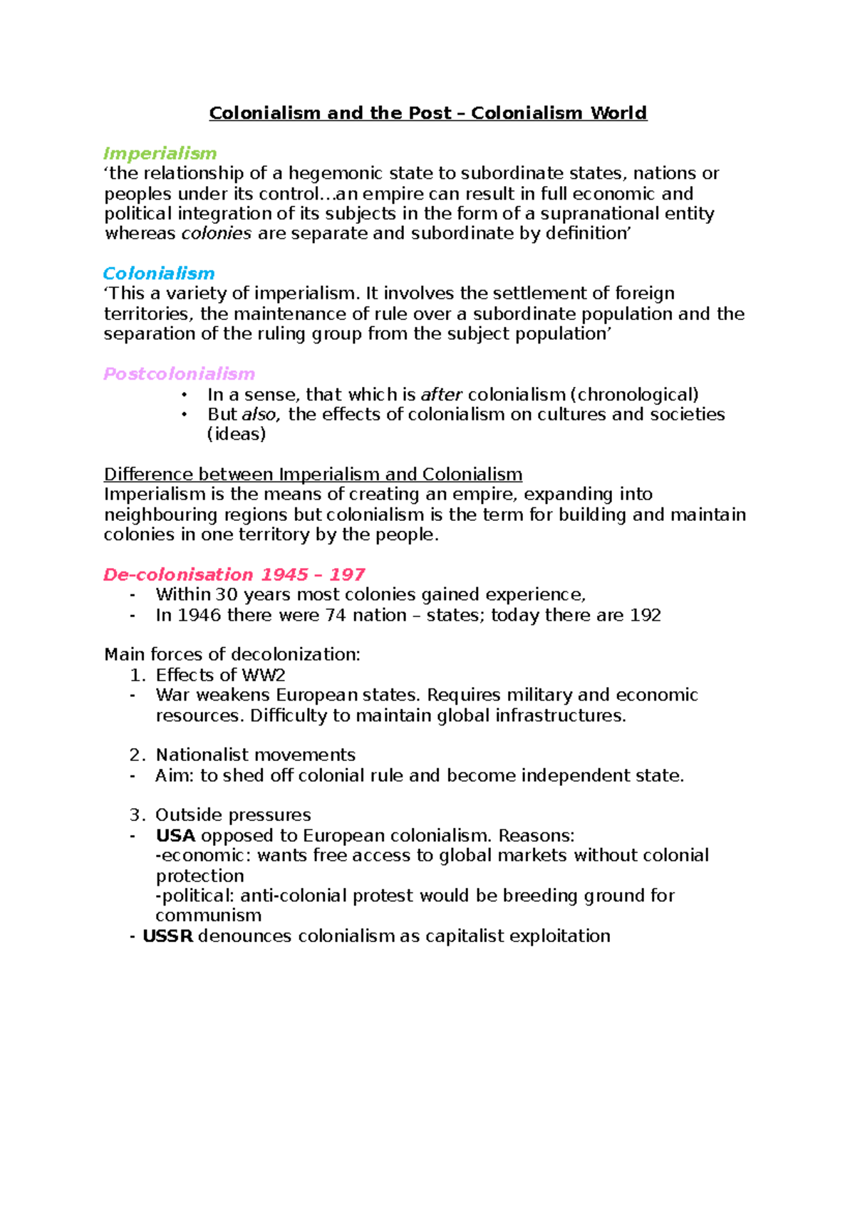 2. Colonialism and the Post Colonialism World - Colonialism and the ...