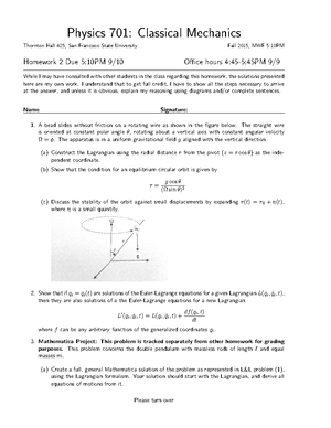 Hw3 - Homework assignment 3 - Physics 701: Classical Mechanics San ...
