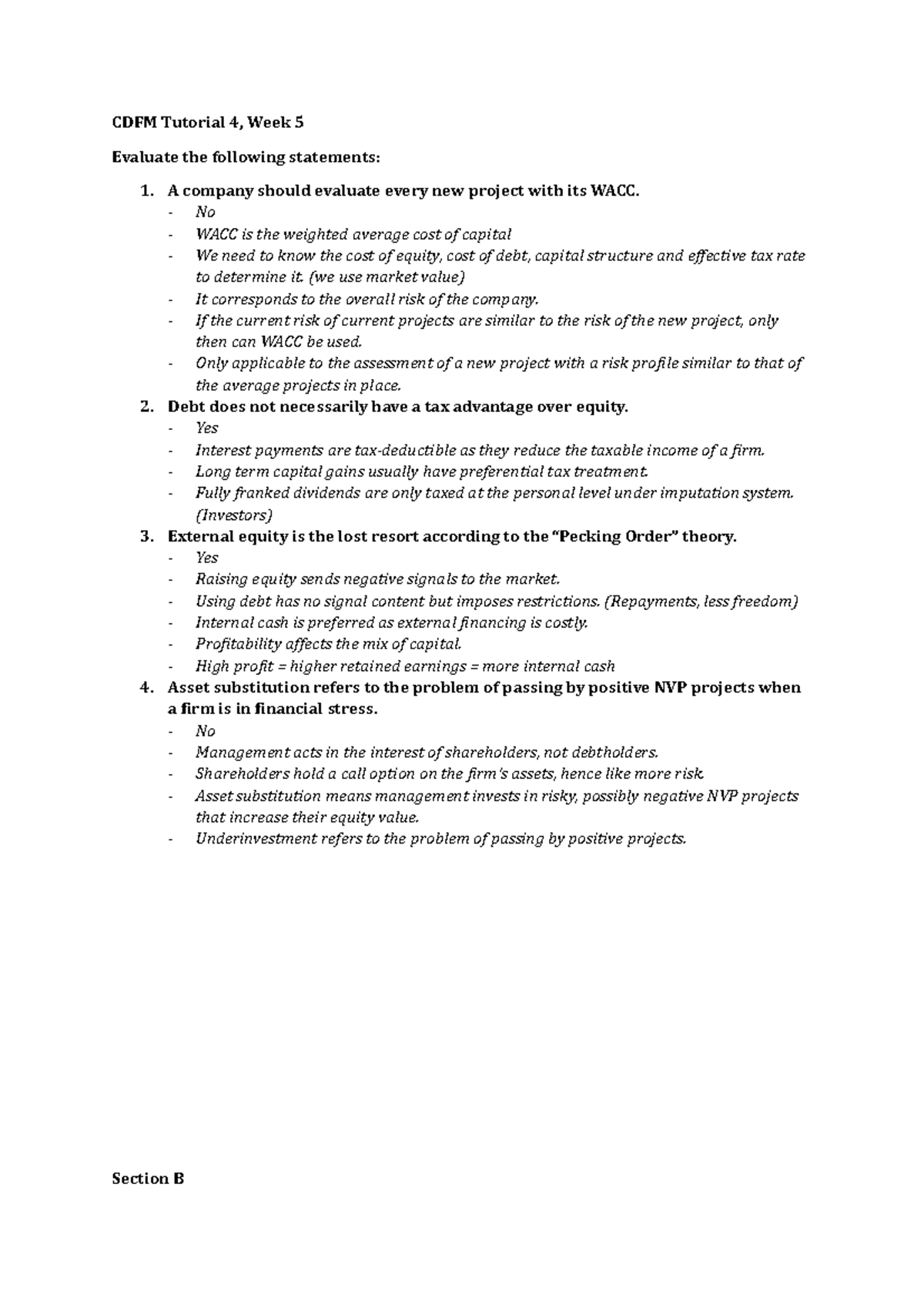 CFDM Tutorial 4 - CDFM Tutorial 4, Week 5 Evaluate the following ...