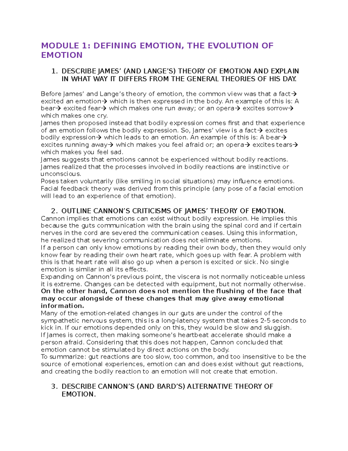 Emotion Module 1 Lecture Notes 1 Module 1 Defining Emotion The Evolution Of Emotion 1