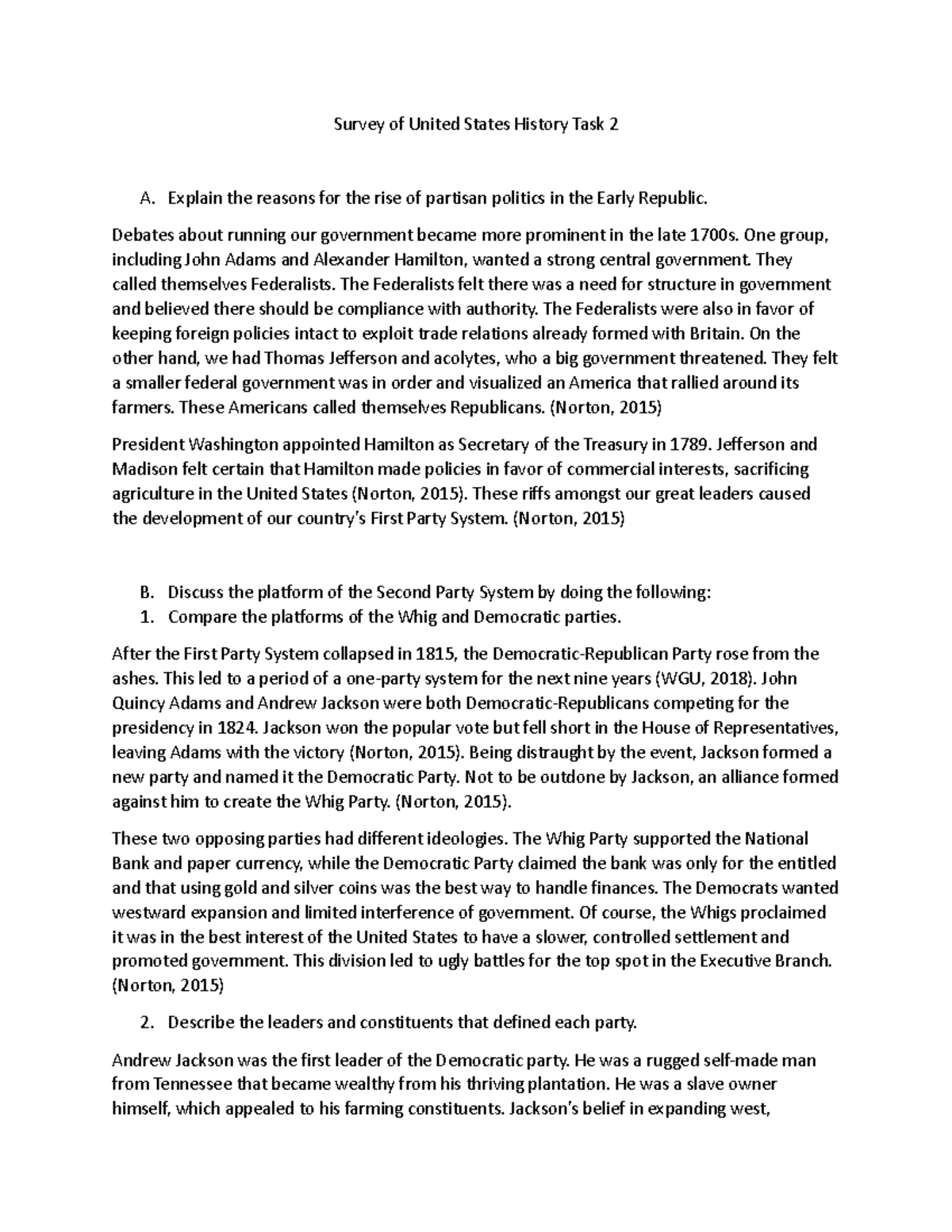 Survey of U.S. History Task 2 - Survey of United States History Task 2 ...