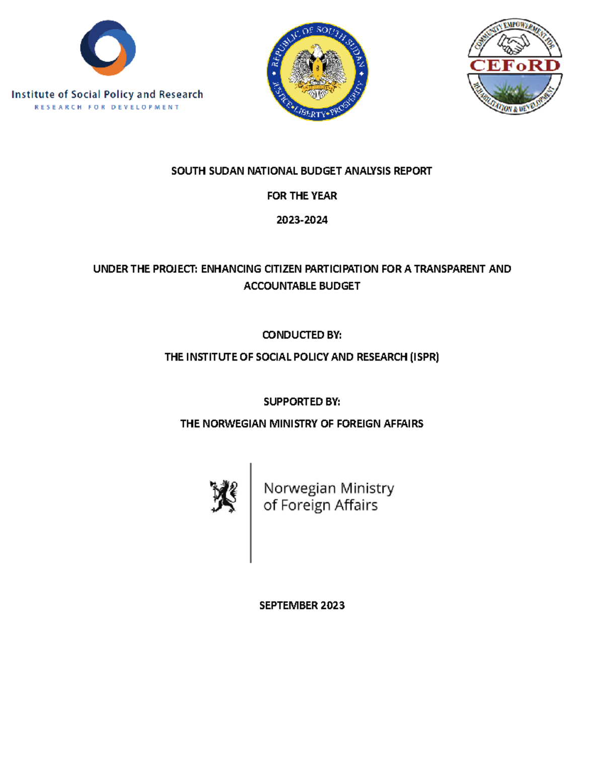 Analysis of South Sudan National Budget 2023-2024 Final- Final Approved ...