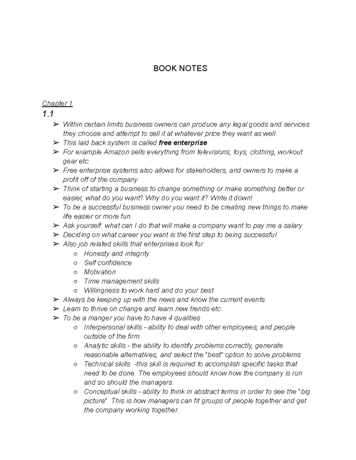 Business book notes - BOOK NOTES Chapter 1 1. Within certain limits ...