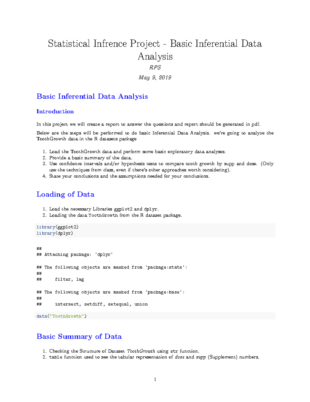 Course 6 Assignment Part2 Statistical Infrence Project Basic Inferential Data Analysis Rps
