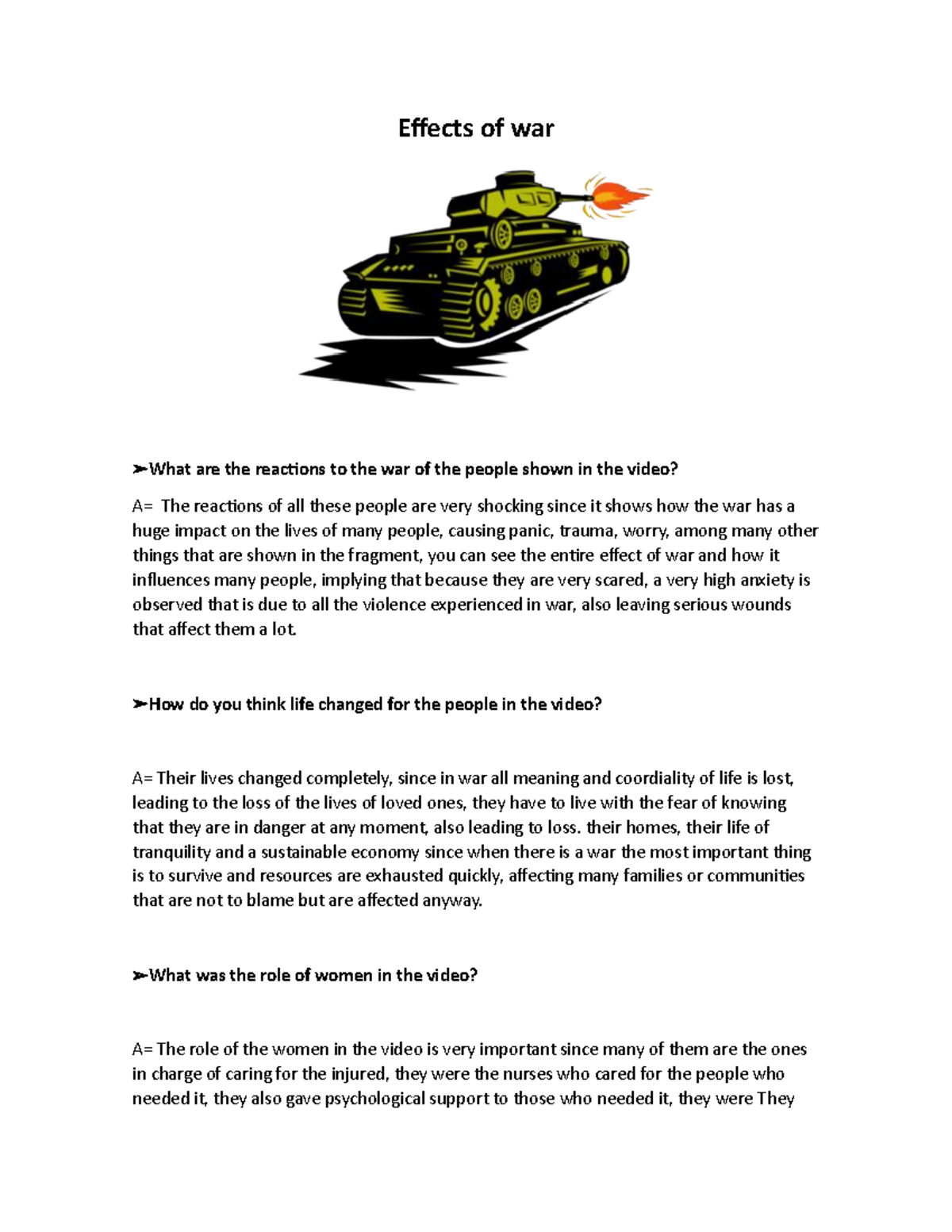 Effects of war - Los efectos de la guerra - Effects of war What are the ...