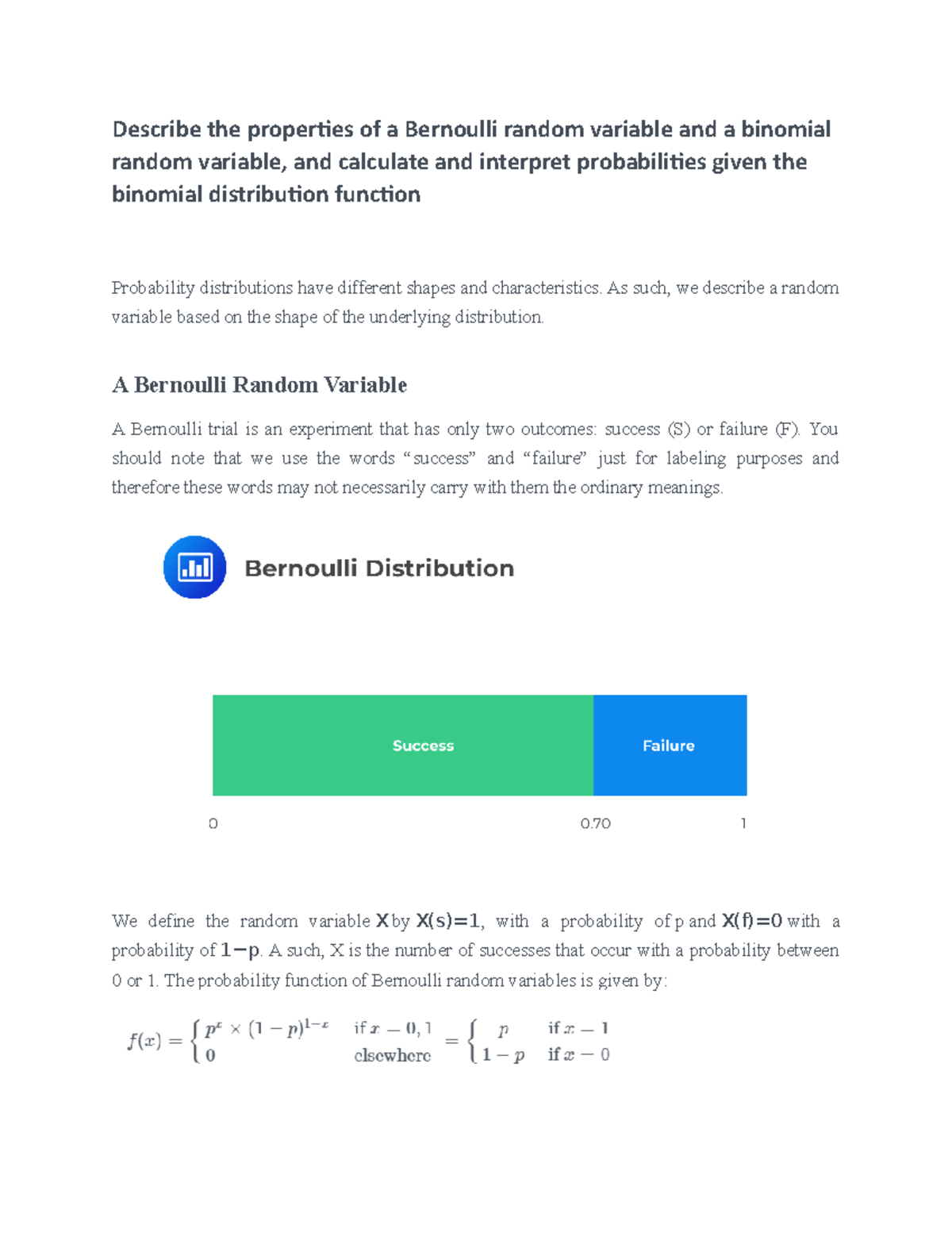 Common Probabily Distribution-2 - Describe the properties of a Bernoulli random variable and a ...