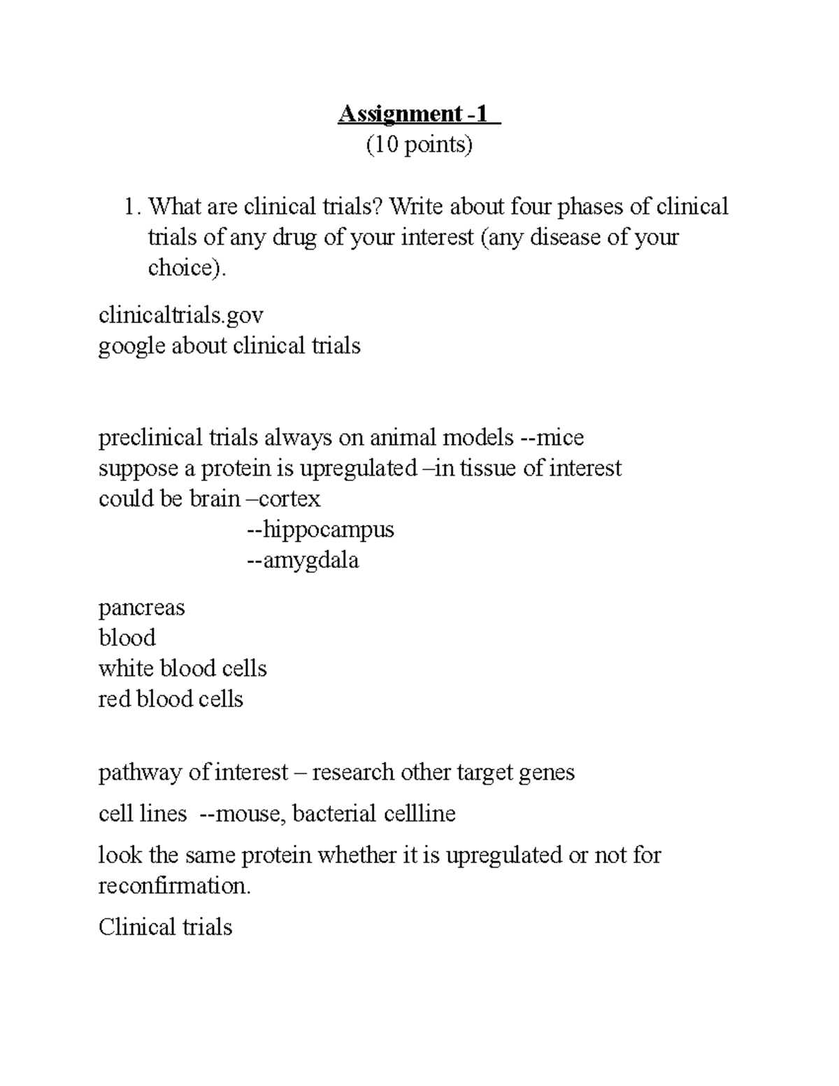 MLS 361 Assignment 1 - Assignment - (10 points) What are clinical ...