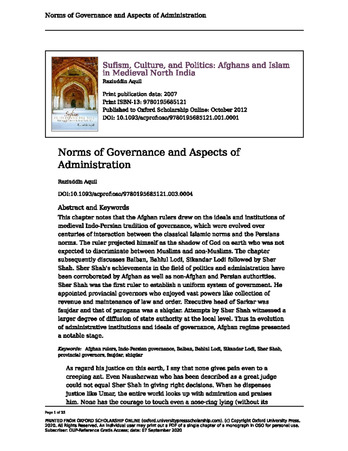 Raziuddin Aquil, Sufism, Culture and Politics; Afghans and Islam in Medieval North India - Norms ...