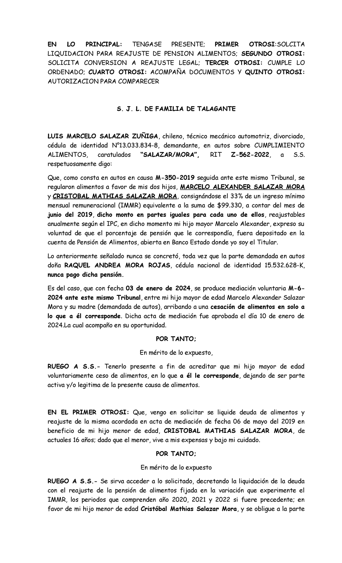 Nuevo escrito Z cumplimiento Salazar-Mora - EN LO PRINCIPAL: TENGASE ...