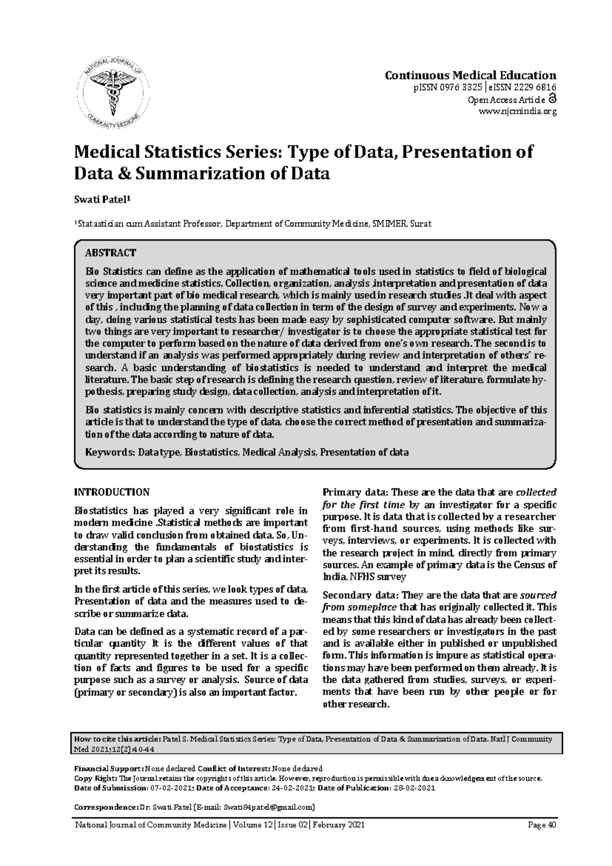 NJCM Vol 12, Issue 2 - Summary ISBN - International Standard Book ...