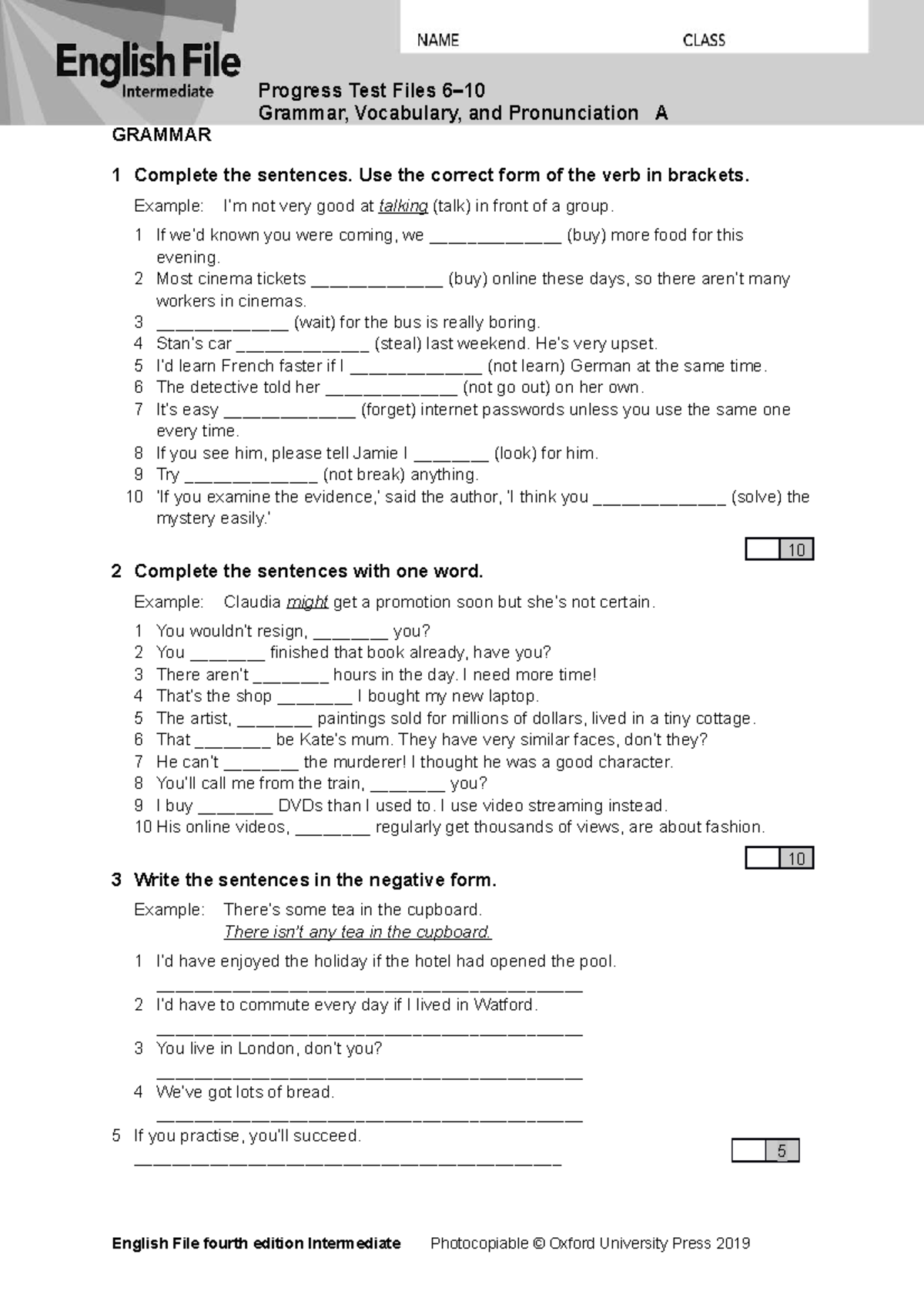 Final TEST Units 6 10A - Preparazione per i test Oxford English File ...