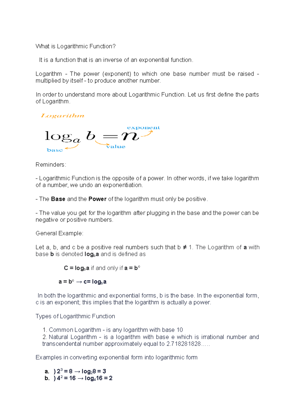 MATH Use For Study What Is Logarithmic Function It Is A Function