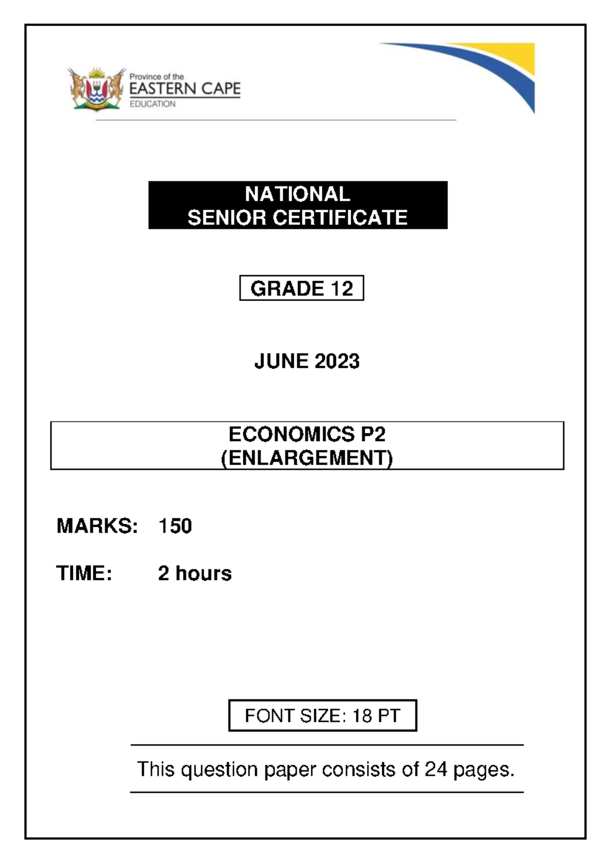 Economics P2 QP Grade 12 JUNE 2023 English Enlarged - NATIONAL SENIOR ...