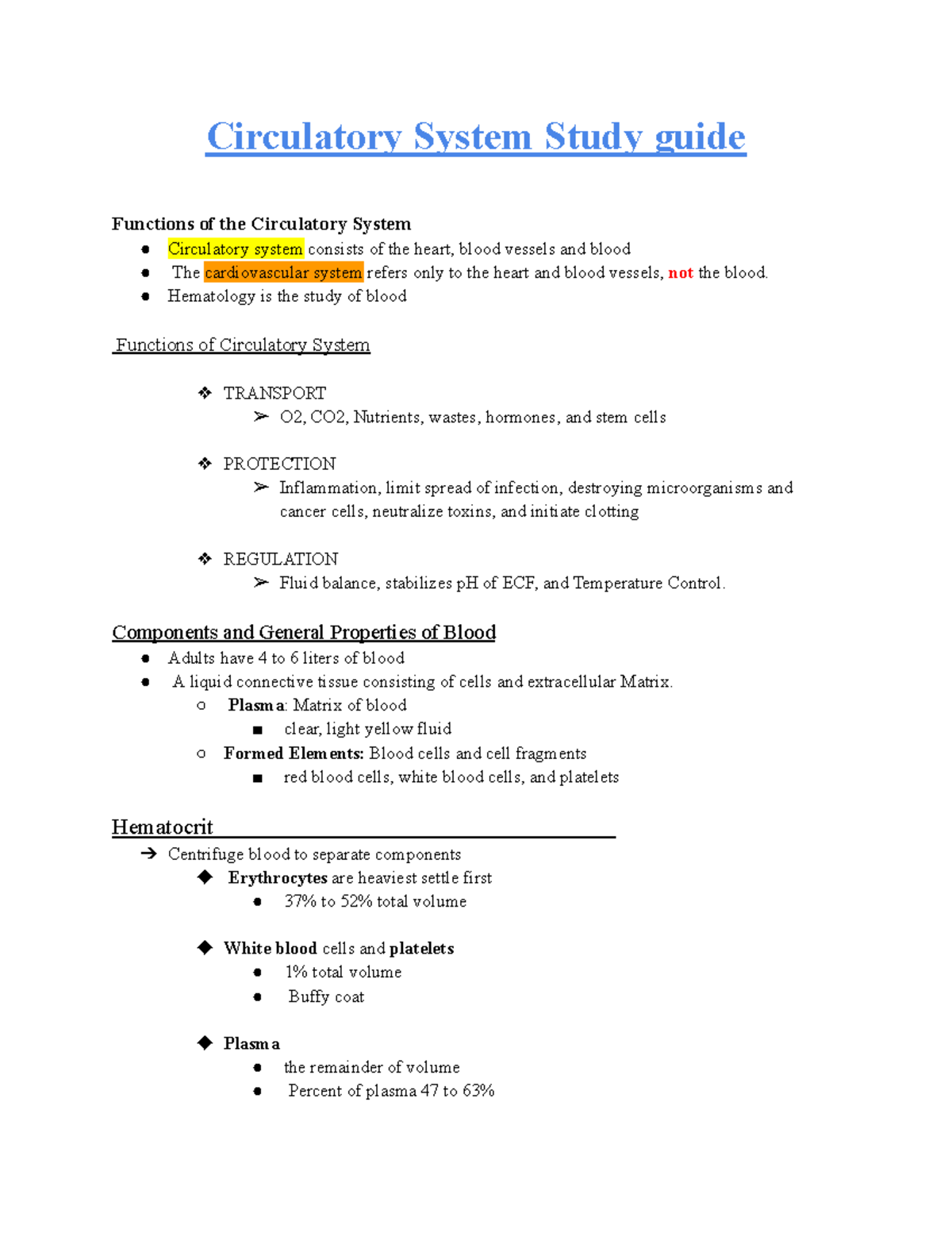Circulatory Exam III - These were my notes for the third exam ...