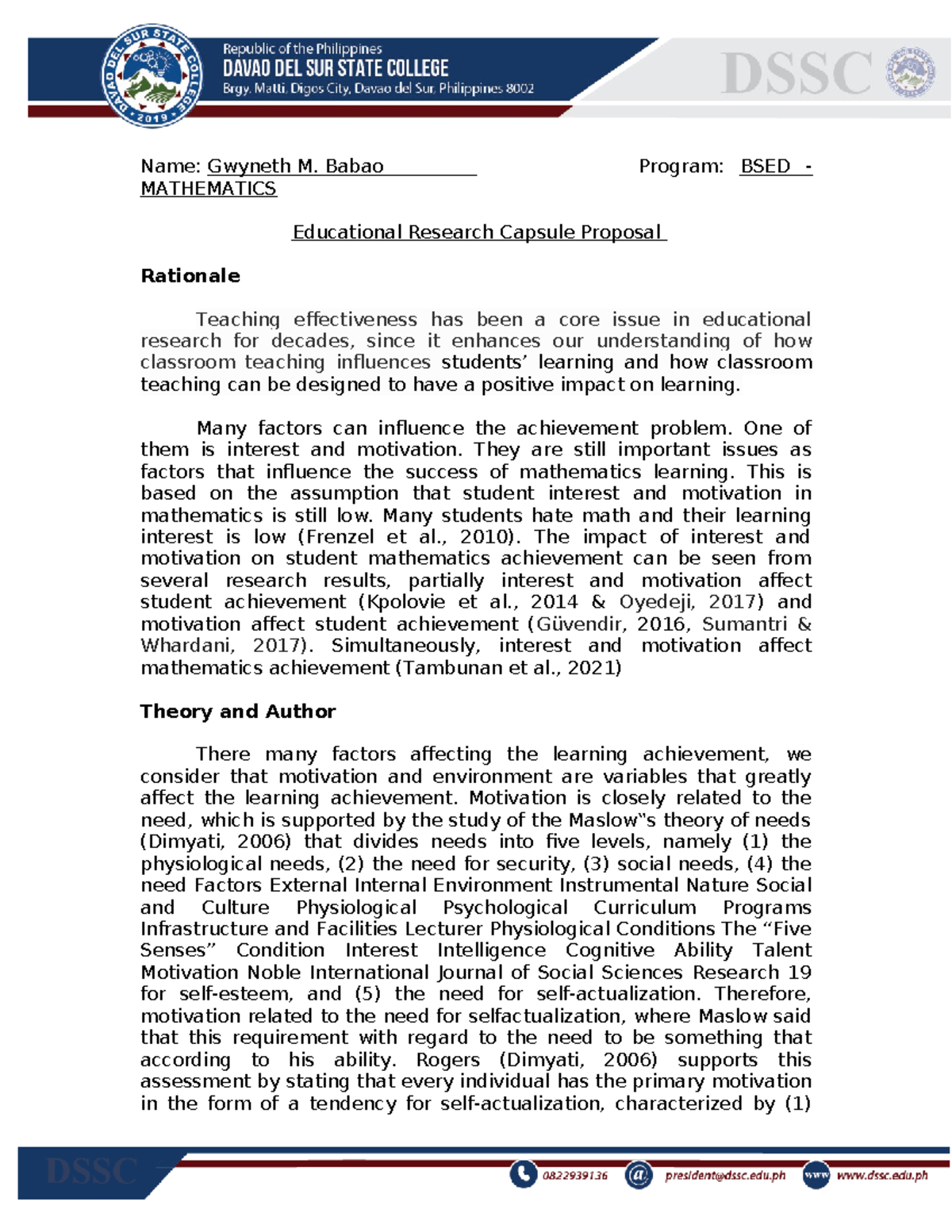 Babao Capsule Proposal Template - Name: Gwyneth M. Babao Program: BSED ...