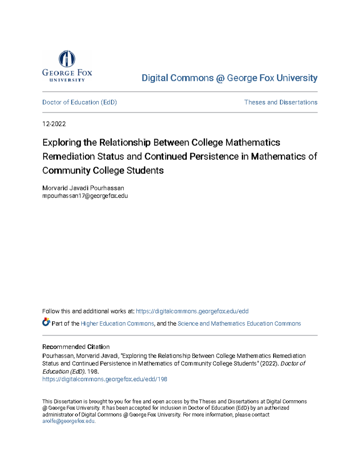 Exploring the Relationship Between College Mathematics Remediatio ...