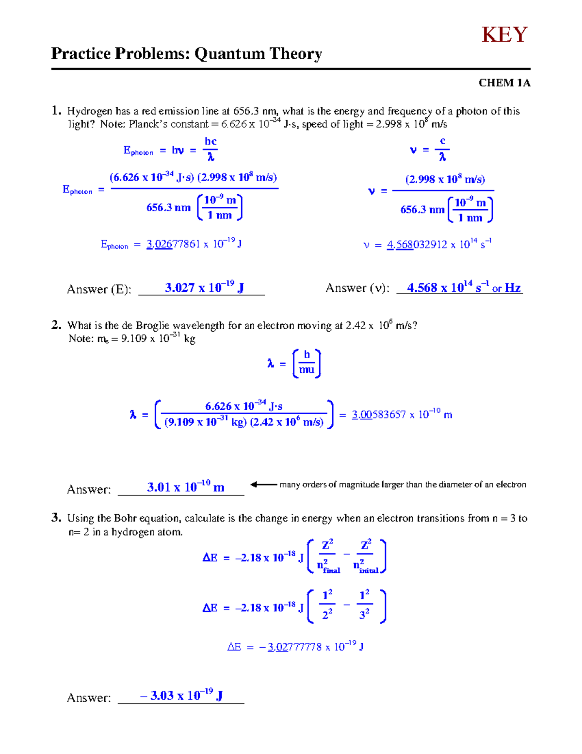 Quantum Theory-Worksheet Answers-23 April 2021 - Practice Problems ...