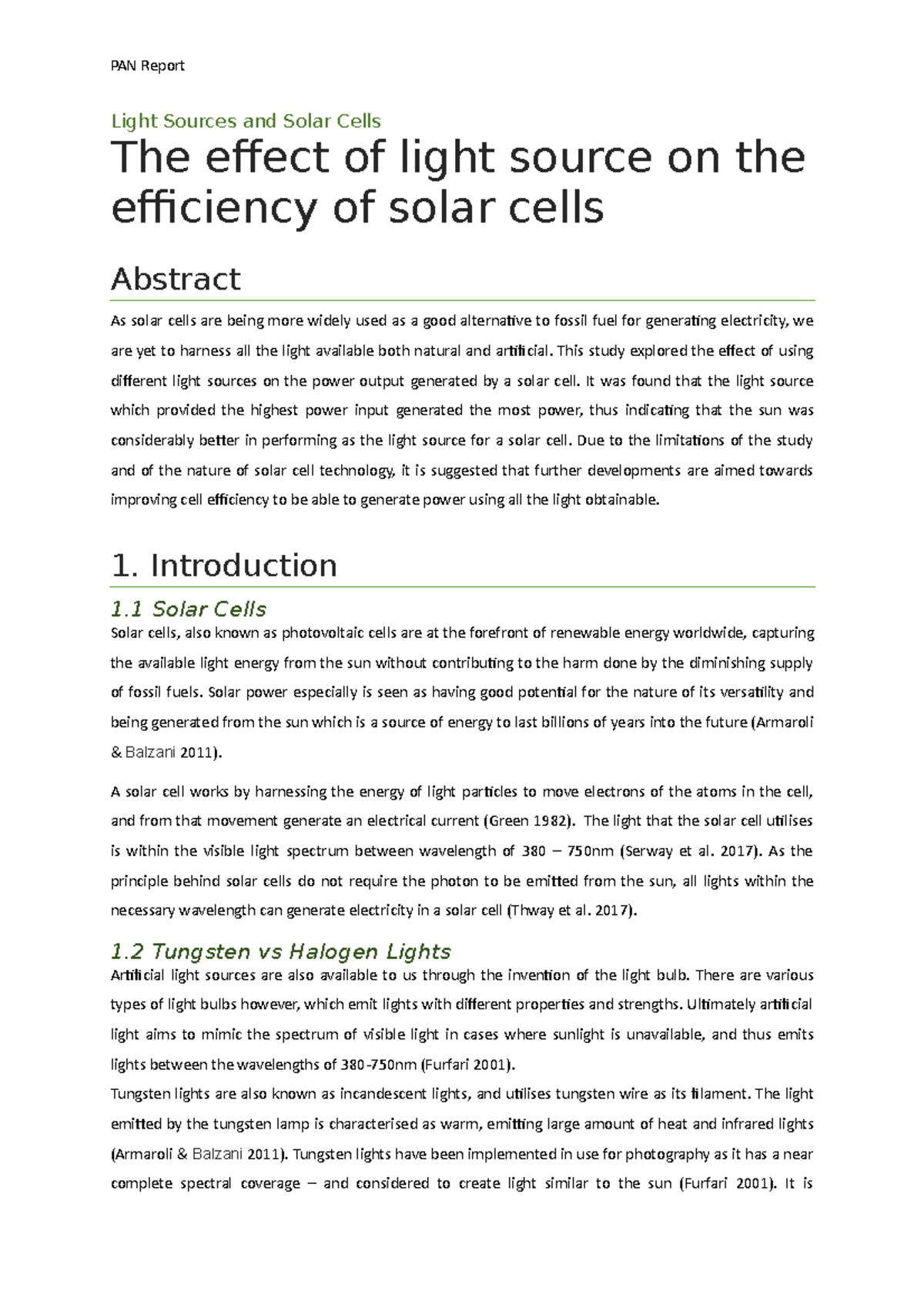 PAN solar cell report - PAN Report Light Sources and Solar Cells The ...