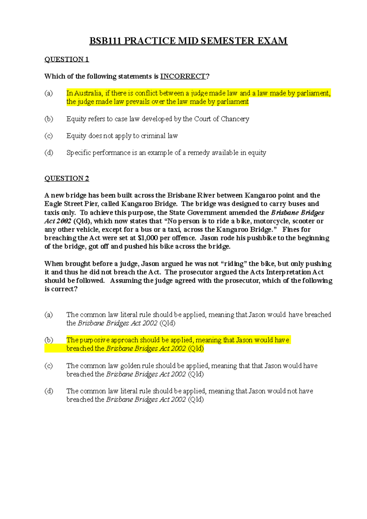 Mid Exam 2018, questions and answers - PRACTICE MID SEMESTER EXAM ...