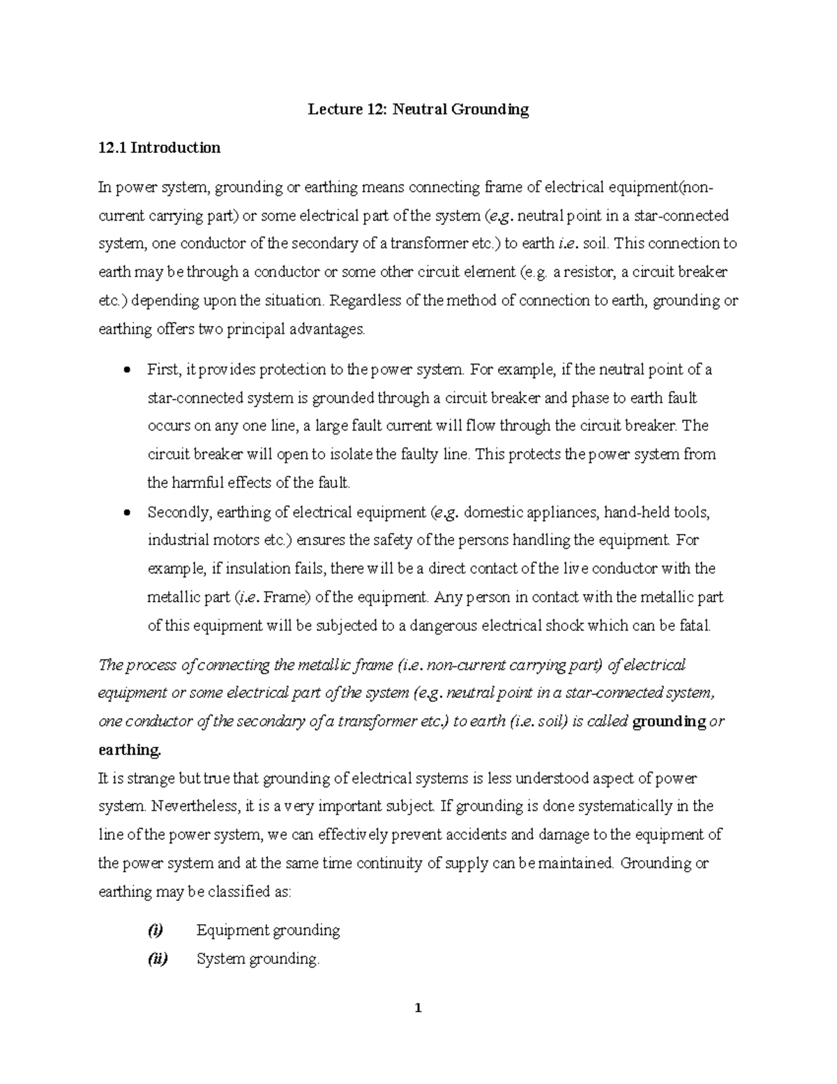 Lecture 12 Neutral Grounding - Lecture 12: Neutral Grounding 12 ...