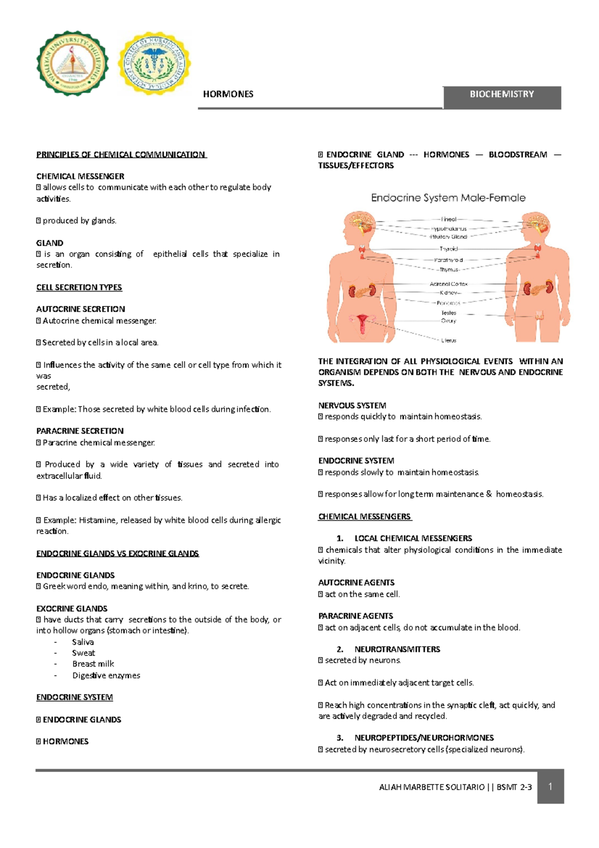 Biochem- Hormones - Notes and summaries with descriptions and example ...