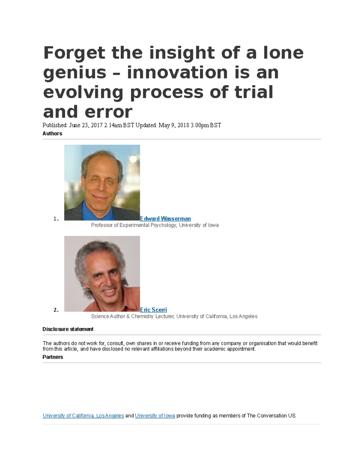 Forget the insight of a lone genius - Edward Wasserman Professor of ...