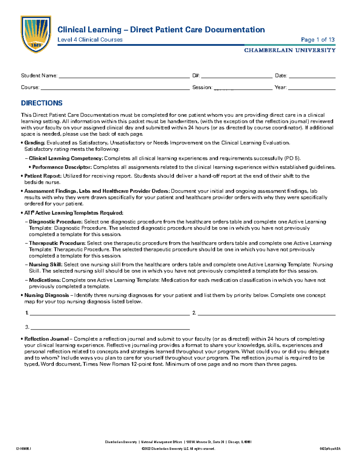BSN Level 4 Direct Patient Care Documentation - Chamberlain University ...