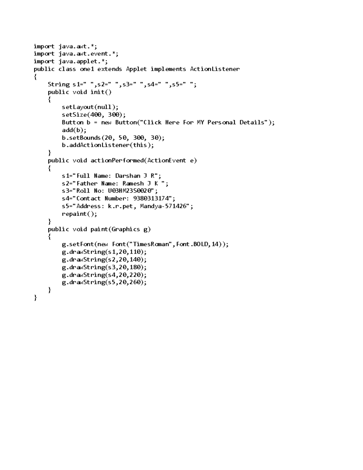 Lab19 - LAB PROGRAMS - import java.; import java.awt.; import java.*; public class one1 extends ...