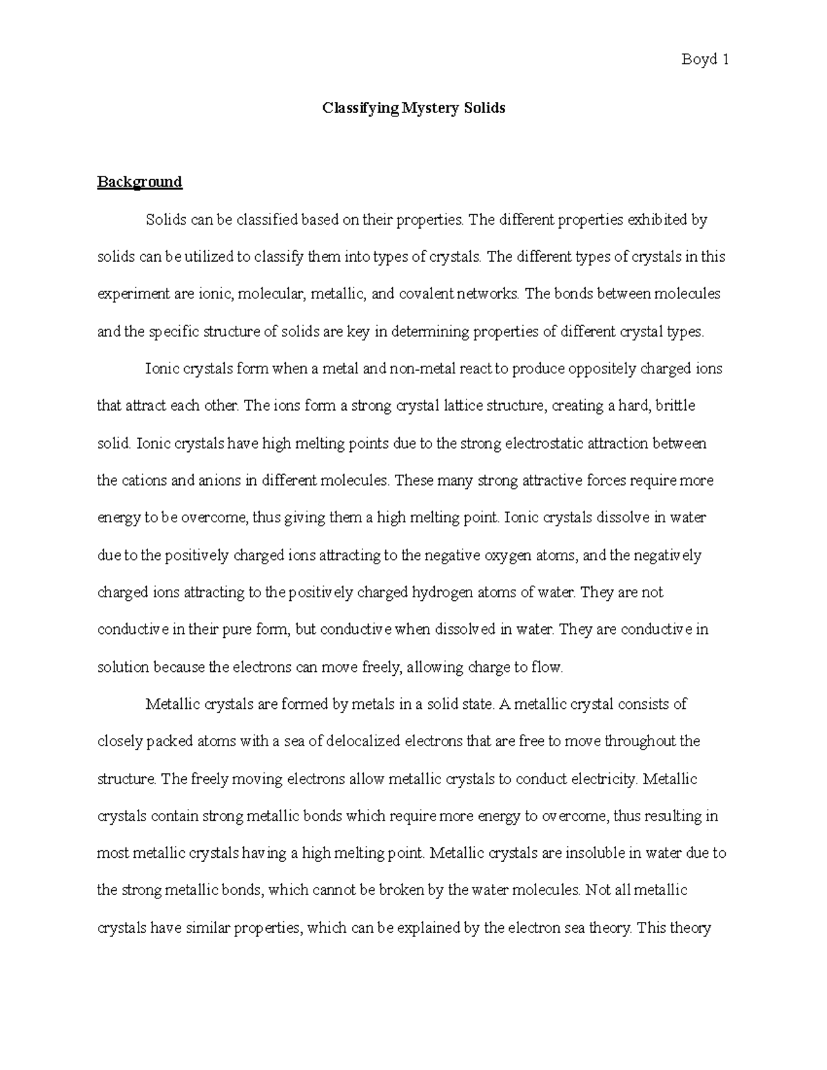 Copy Of Classifying Mystery Solids Lab Classifying Mystery Solids