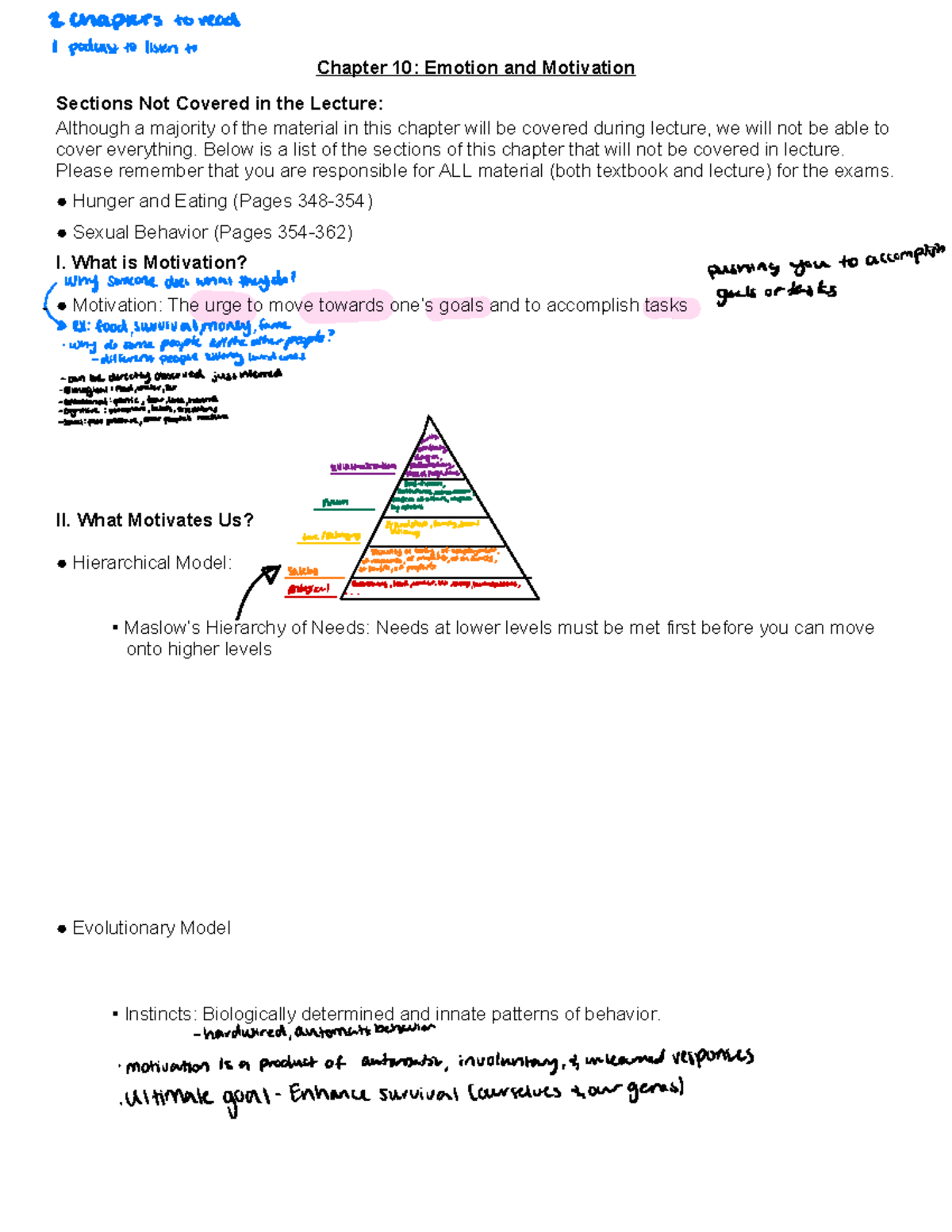 Chapter 10 lecture outline - Tagged - ####### Chapter 10: Emotion and Motivation ...