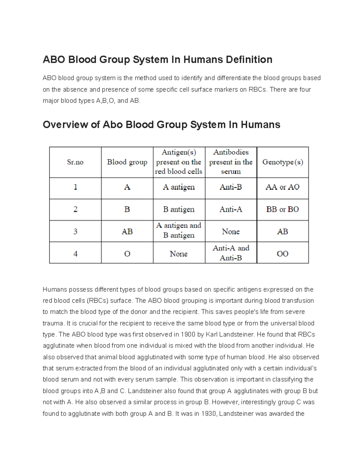 Biology (17) - ABO Blood Group System In Humans Definition ABO blood ...