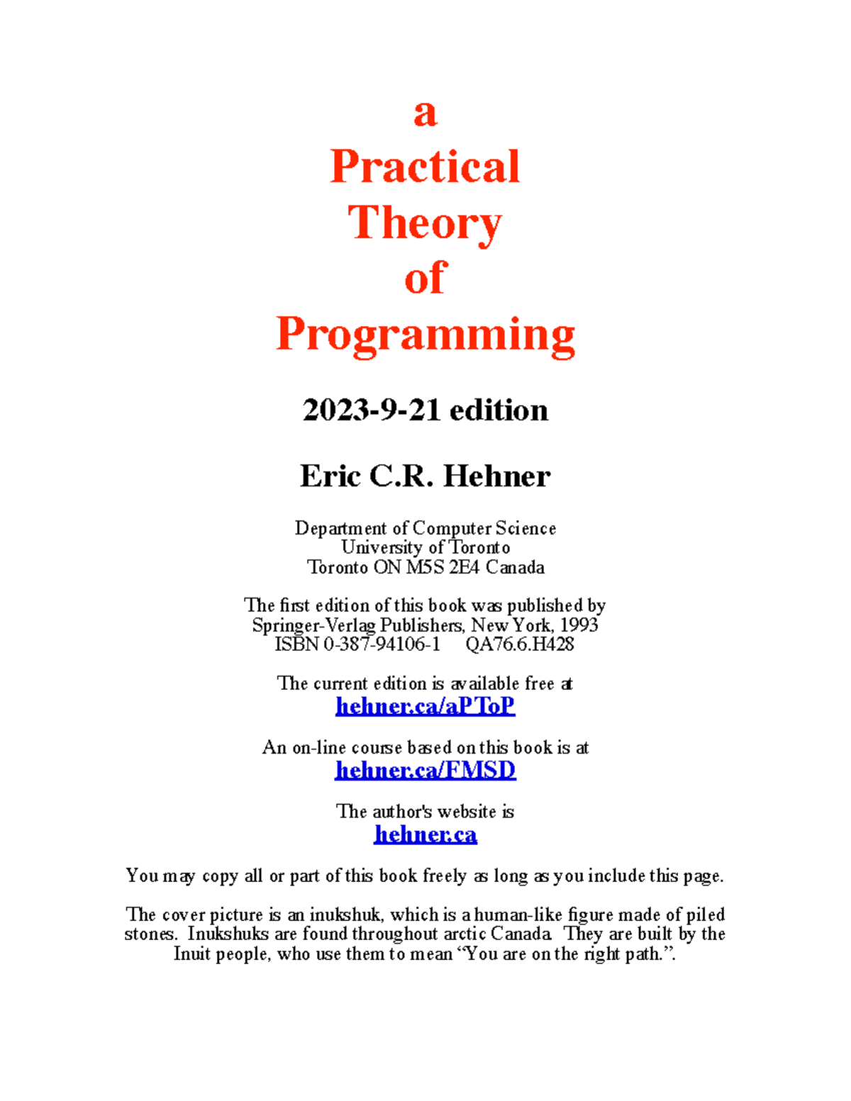 Laws - laws material needed - a Practical Theory of Programming 2023-9-21 edition Eric C. Hehner ...
