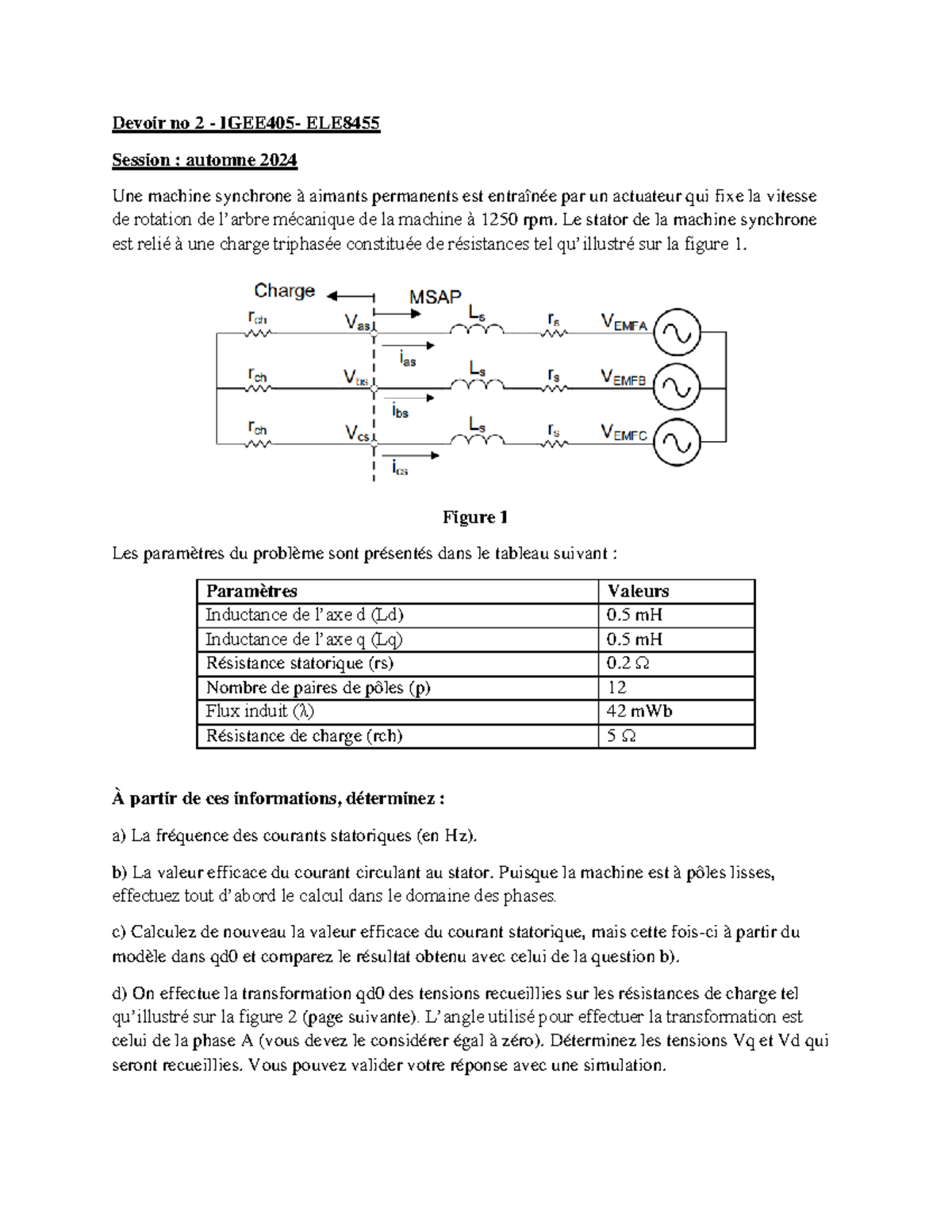 Devoir 2 - Assignment 2 - Devoir no 2 - IGEE405- ELE Session : automne 202 4 Une machine ...