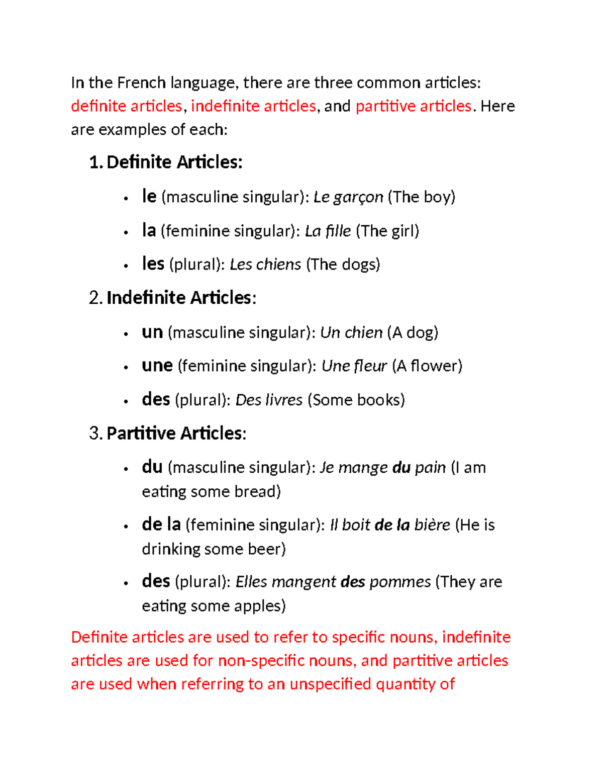 Articles in French - Usage of Vocab - In the French language, there are ...