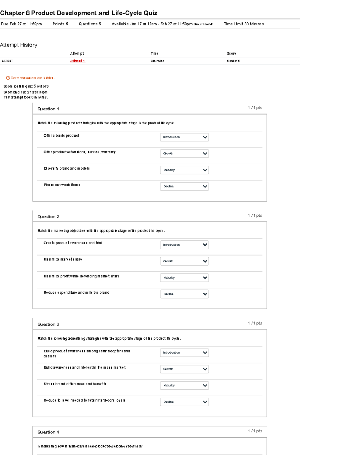 MRKT341 C8 Quiz - Chapter 8 quiz for Marketing 341 - Chapter 8 Product Development and Life ...