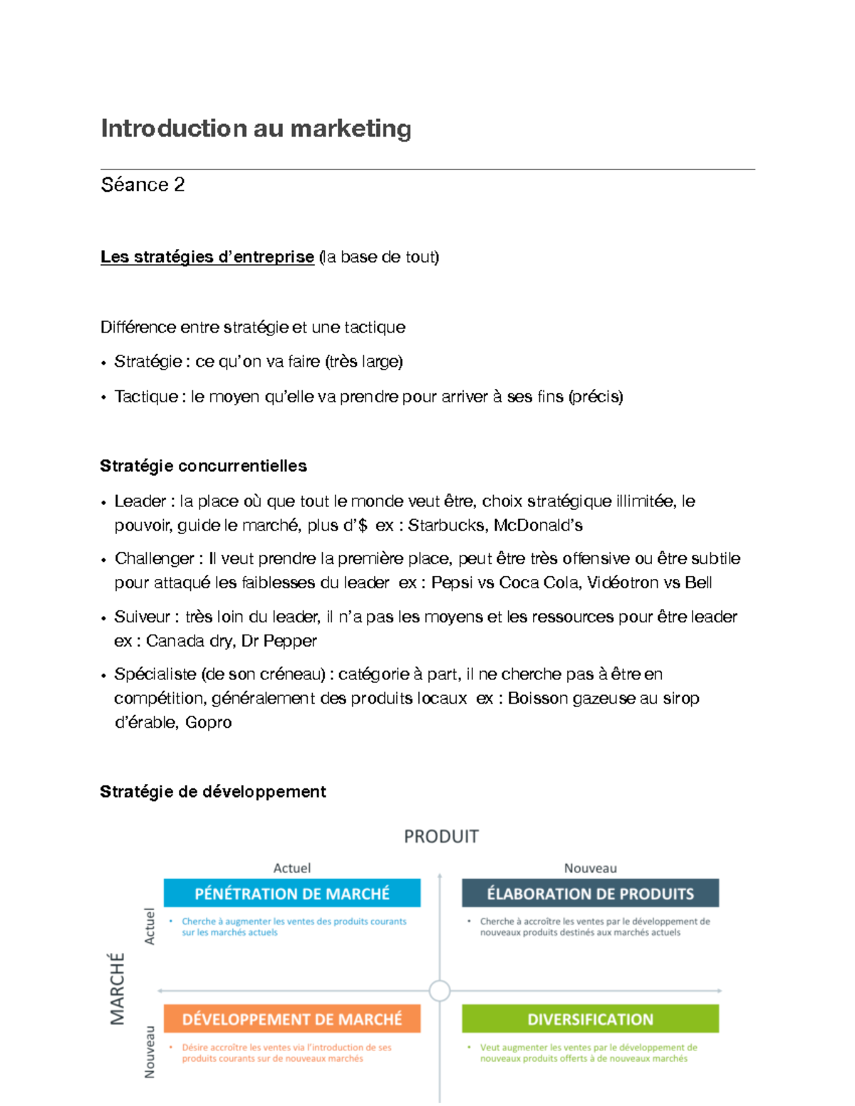 Marketing séance 2 - Notes de cours 2 - Introduction au marketing ...