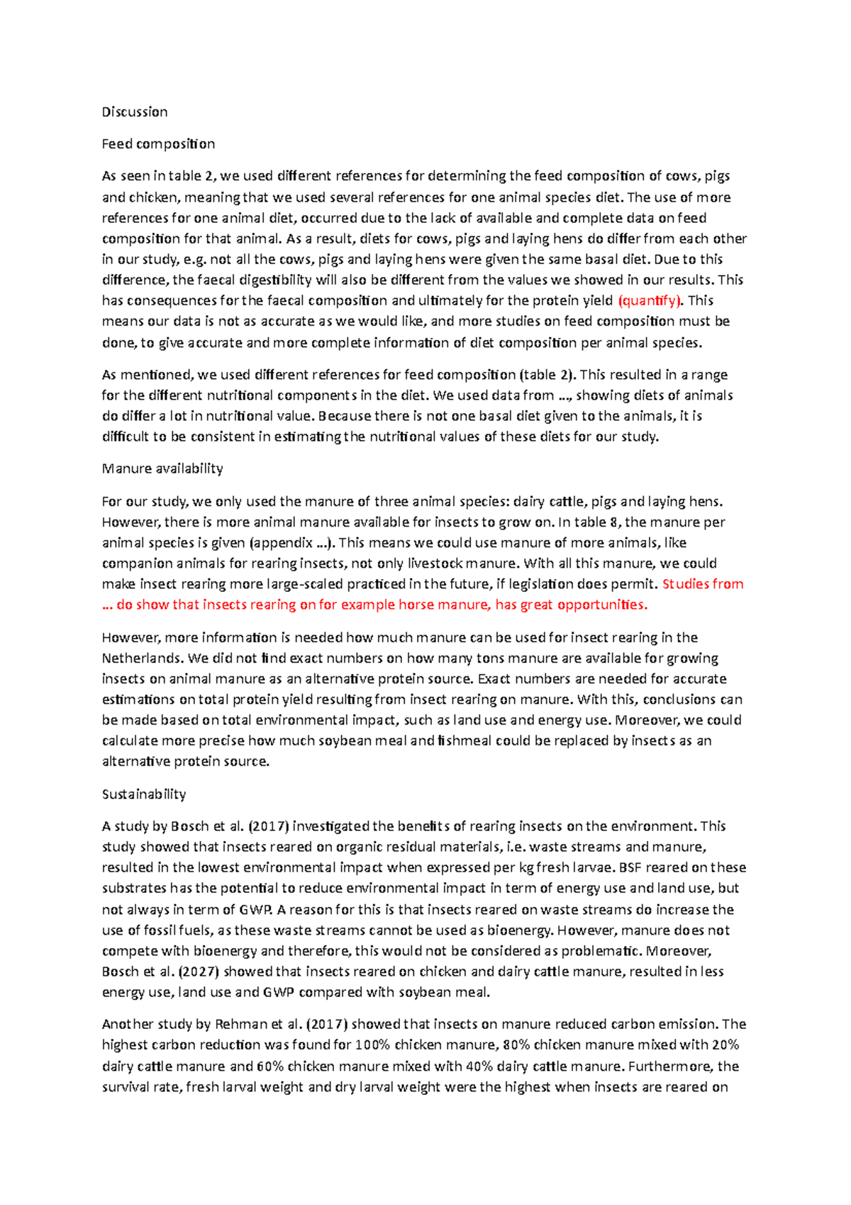 Discussion - animal feed case study - Discussion Feed composiion As ...