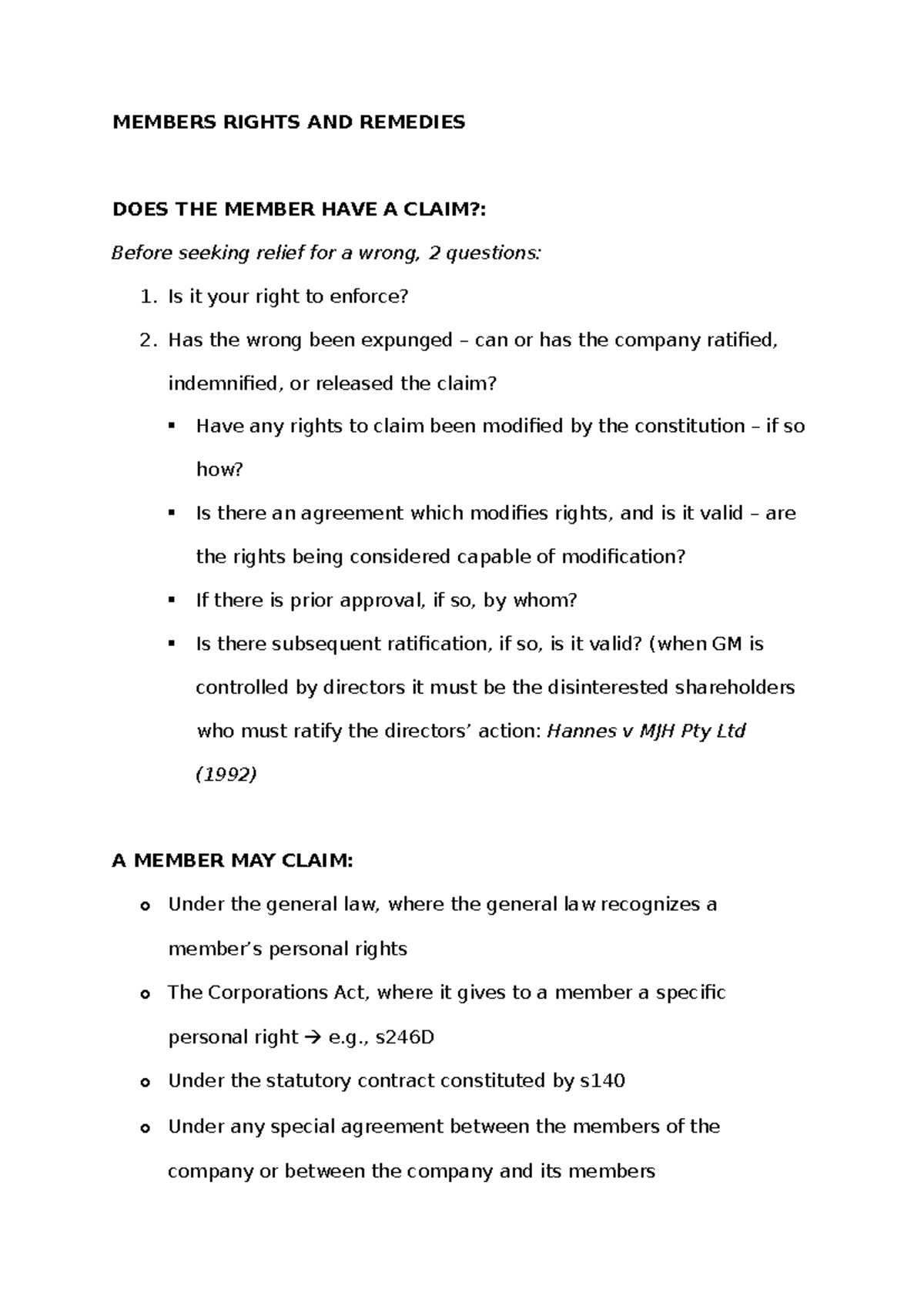 Members Rights AND Remedies - MEMBERS RIGHTS AND REMEDIES DOES THE ...