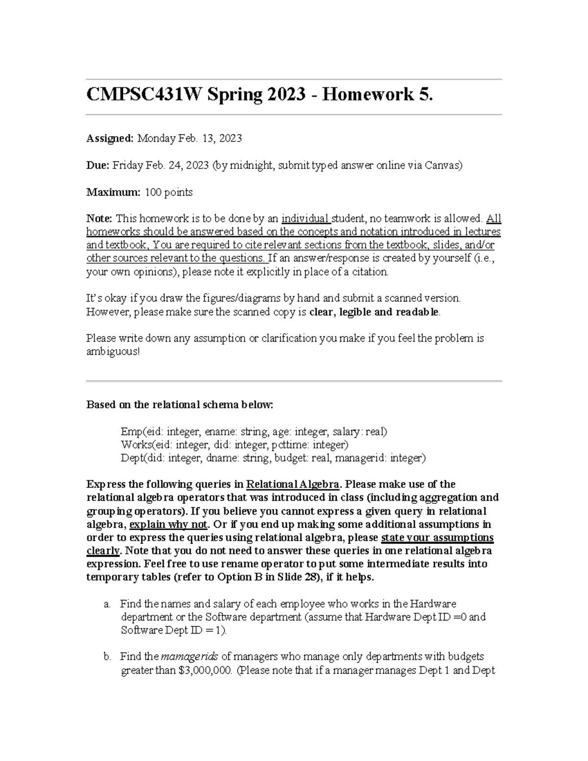 Homework 5-SP2023 - HW assignment - CMPSC431W Spring 2023 - Homework 5 ...