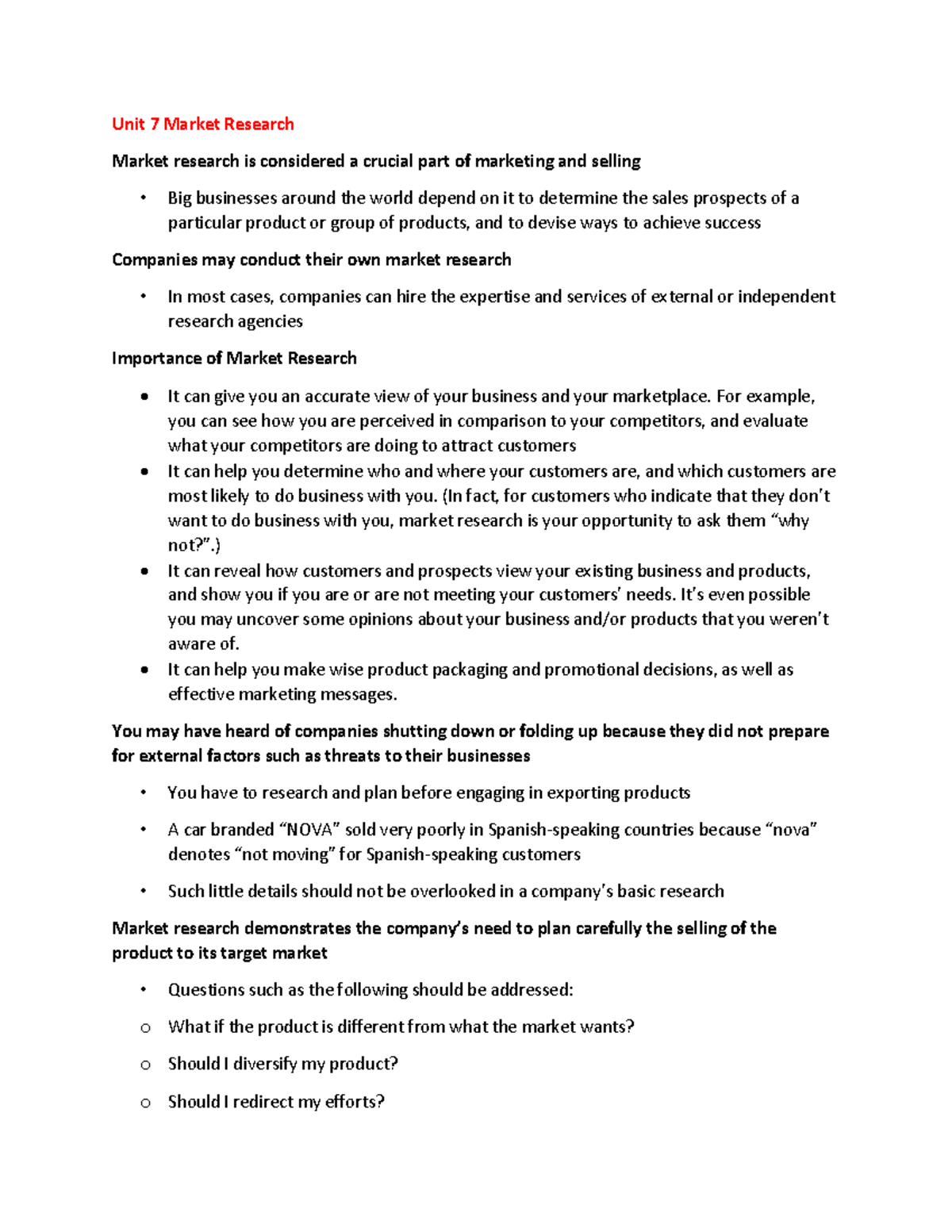 Reviewer Unit 7 9 Business Trade - Unit 7 Market Research Market ...