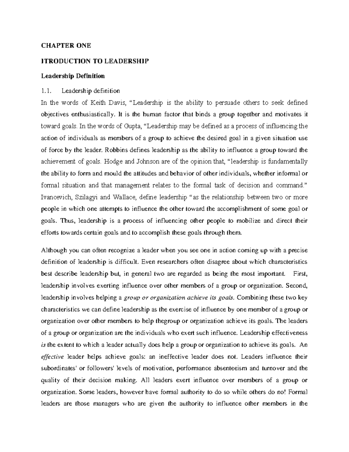 System analysis and design chapter 1 - CHAPTER ONE ITRODUCTION TO LEADERSHIP Leadership ...