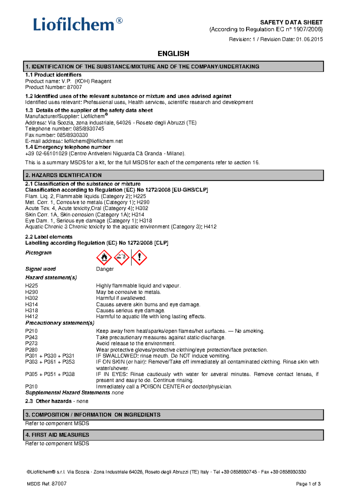 87007 MSDS english - N/A - (According to Regulation EC n° 1907/2006) Revision: 1 / Revision Date ...
