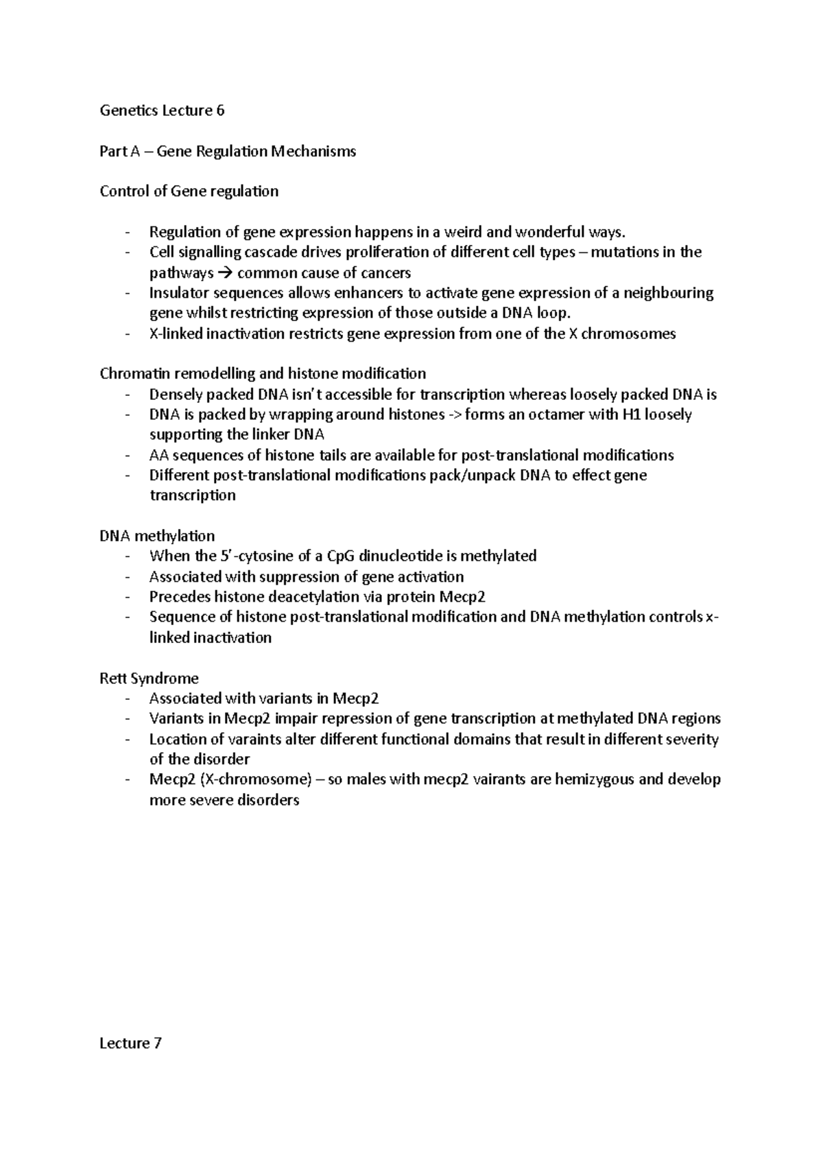 Genetics Lecture 6-11 - Genetics Lecture 6 Part A – Gene Regulation Mechanisms Control of Gene ...
